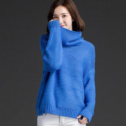 Blue Fashion Winter High-collar Long Sleeve Sweater on Luulla