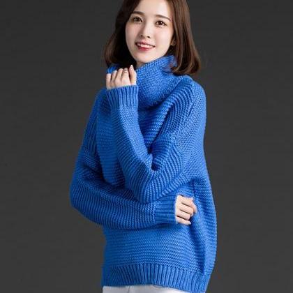Blue Fashion Winter High-collar Long Sleeve Sweater on Luulla