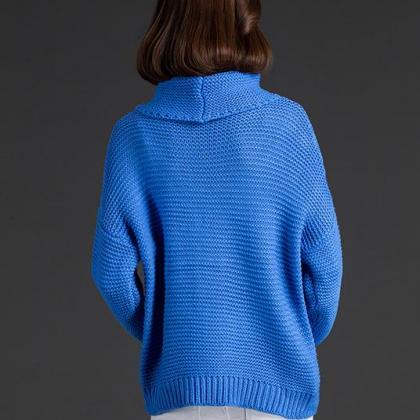 Blue Fashion Winter High-collar Long Sleeve Sweater on Luulla