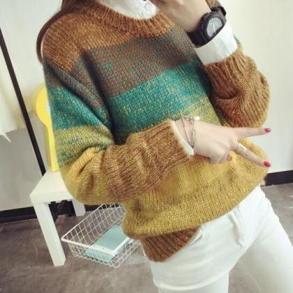 Fashion Winter Gradient Color Long Sleeve Loose Sweater on Luulla
