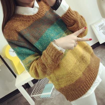 Fashion Winter Gradient Color Long Sleeve Loose Sweater on Luulla