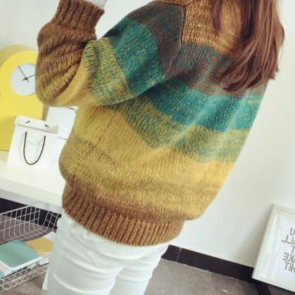Fashion Winter Gradient Color Long Sleeve Loose Sweater on Luulla