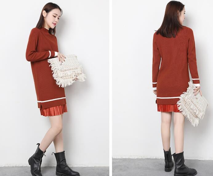 Women's Long Sleeve Knitted Casual Turtleneck Sweater - Caramel Color ...