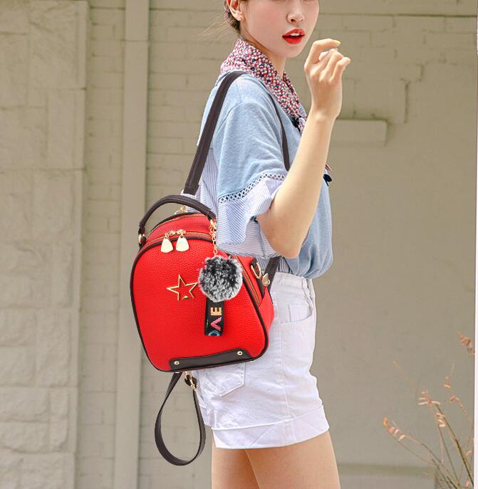 Nice Star Pattern Handbag Pu Leather Backpacks For Women - Red on Luulla