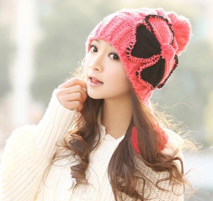 Cute Bow Winter Women's Knitted Hat Knitted Cap on Luulla