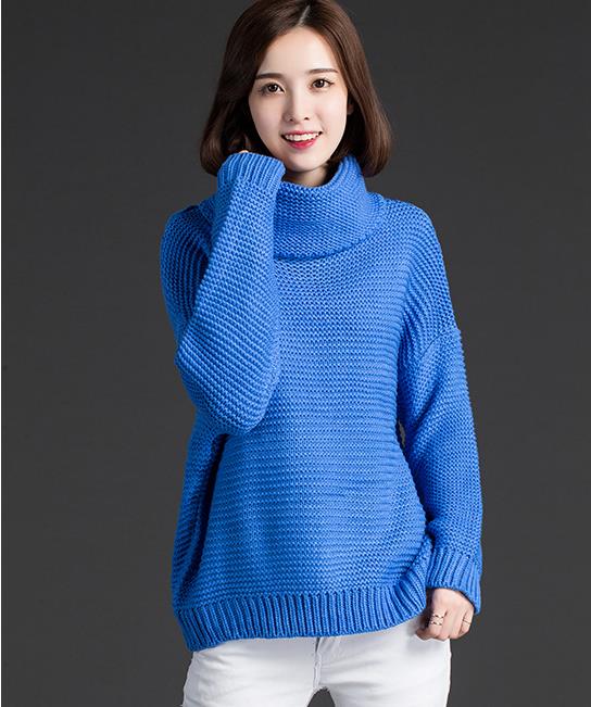 Blue Fashion Winter High-collar Long Sleeve Sweater on Luulla