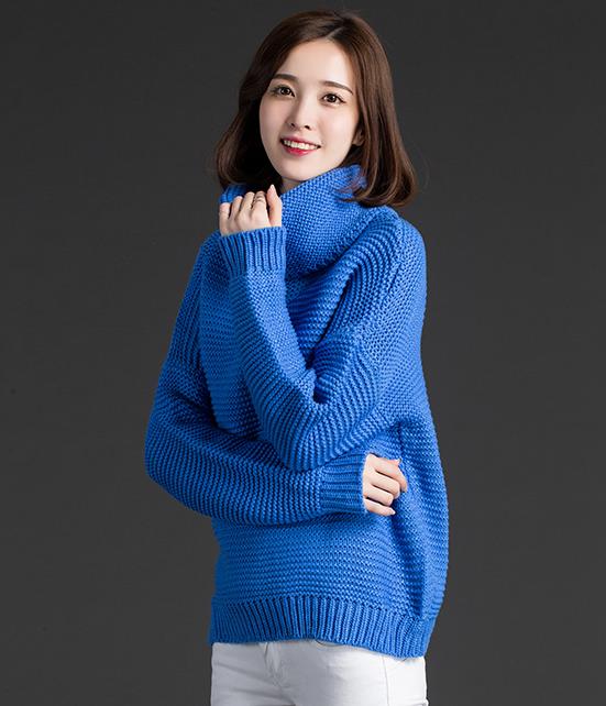Blue Fashion Winter High-collar Long Sleeve Sweater on Luulla