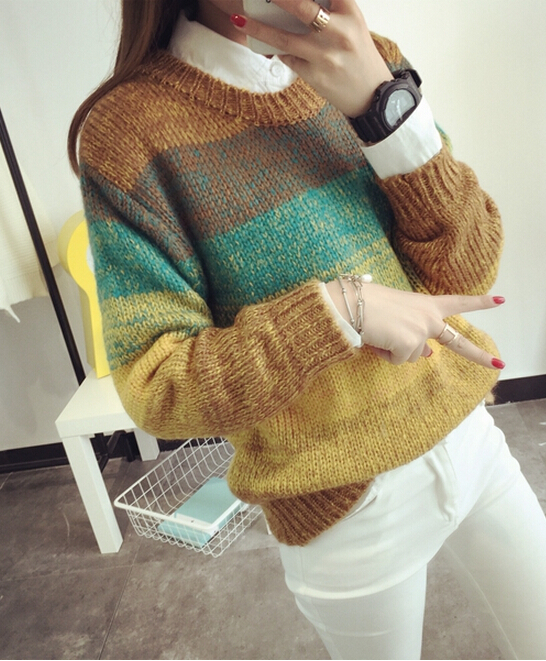 Fashion Winter Gradient Color Long Sleeve Loose Sweater on Luulla