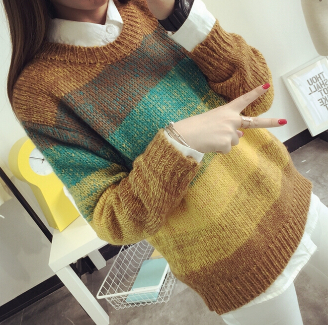 Fashion Winter Gradient Color Long Sleeve Loose Sweater on Luulla