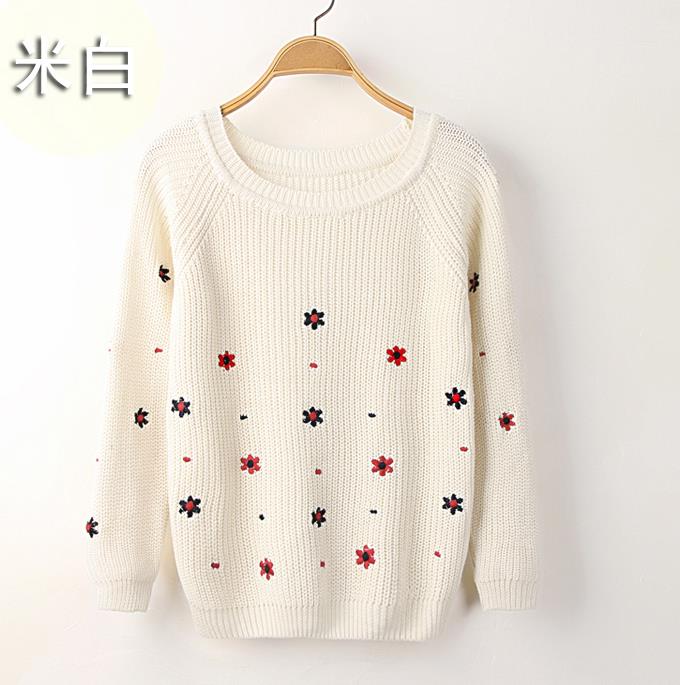 Cute Women Flower Pattern Long Sleeved Sweater Student Sweater on Luulla