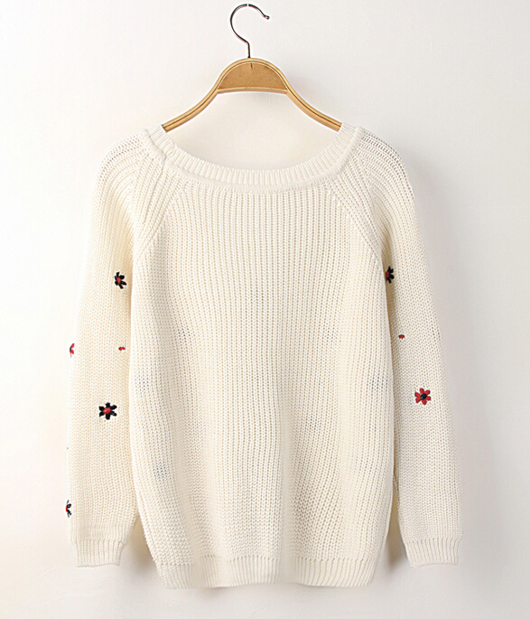 Cute Women Flower Pattern Long Sleeved Sweater Student Sweater on Luulla