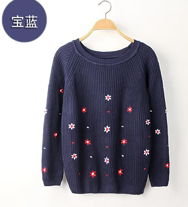 Cute Women Flower Pattern Long Sleeved Sweater Student Sweater on Luulla