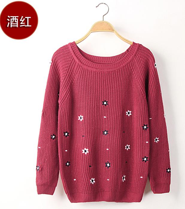 Cute Women Flower Pattern Long Sleeved Sweater Student Sweater on Luulla