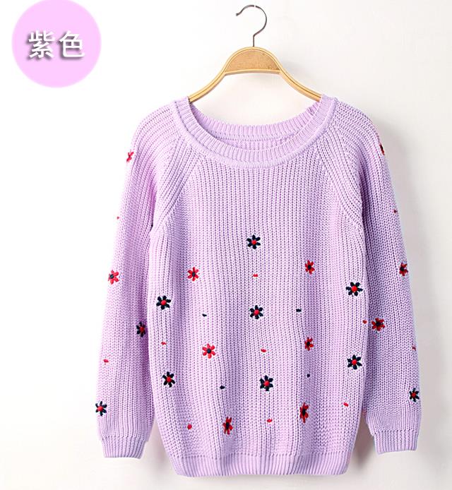 Cute Women Flower Pattern Long Sleeved Sweater Student Sweater on Luulla