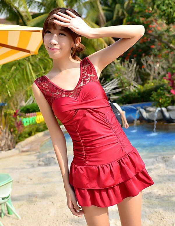 Women One Pieces Lace Swimwear Swimsuit Bathing Suit - Red on Luulla