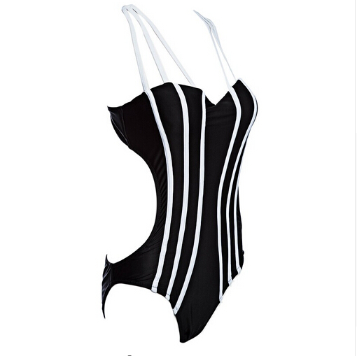 Women Swimsuit Stylish Stripe Pattern One Piece Slimming Bikini - Black ...