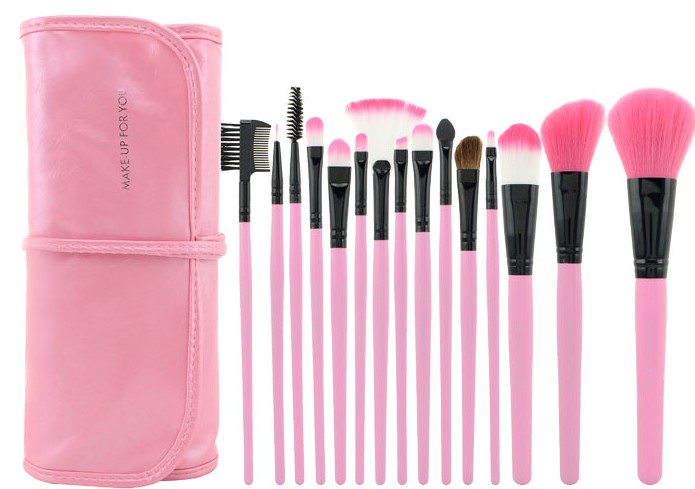High Quality Pink 15 Pcs Professioal Makeup Brush Set With Leather Case ...