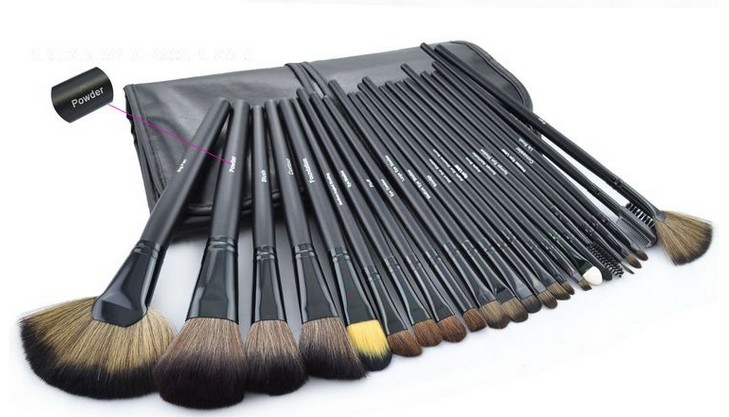 24 Pcs/set Makeup Brush Cosmetic Set Kit Packed In High Quality Leather ...
