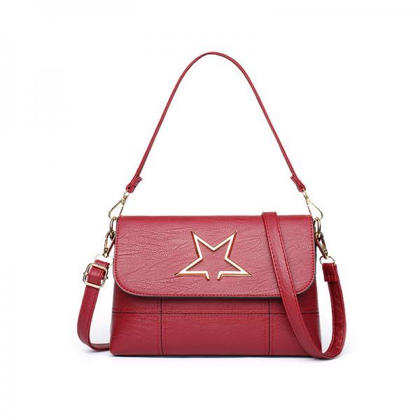 Leather Star Pattern Mini Handbag Shoulder Bag - Red on Luulla