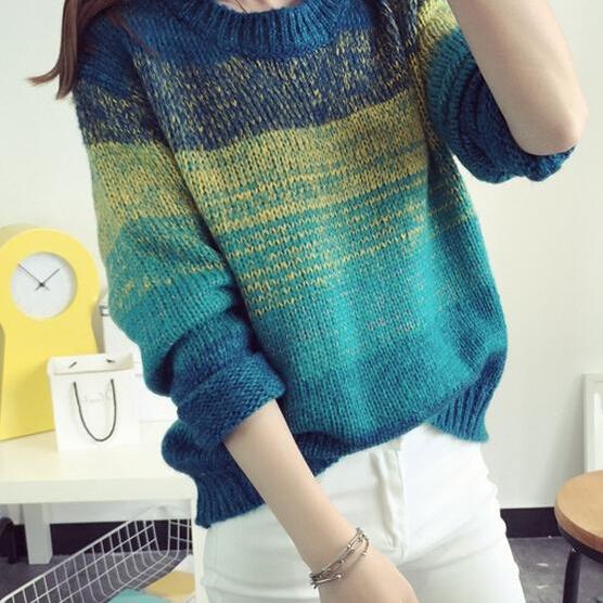 Fashion Winter Gradient Color Long Sleeve Loose Sweater on Luulla