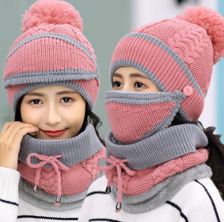 Fashion Winter Hedging Cap Scarf Suit Knit Hats - Pink on Luulla