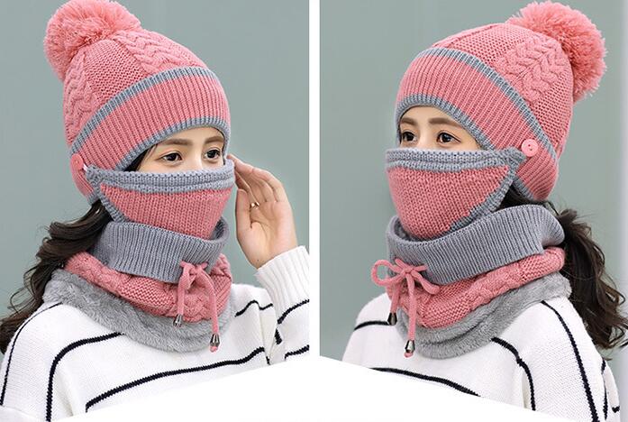 Fashion Winter Hedging Cap Scarf Suit Knit Hats - Pink on Luulla