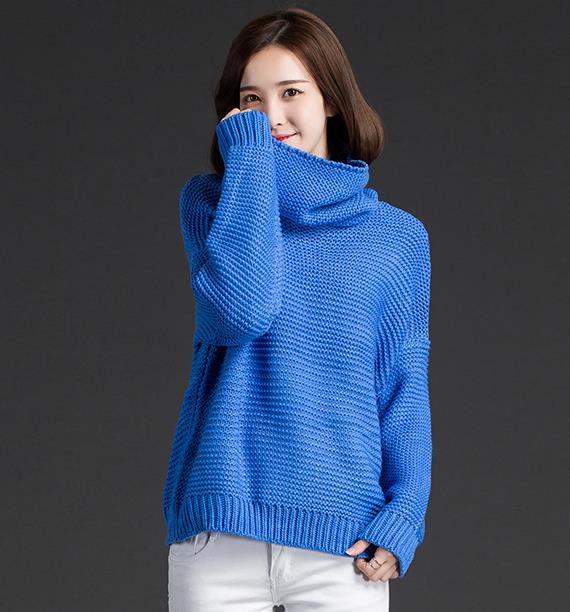 Blue Fashion Winter High-collar Long Sleeve Sweater on Luulla