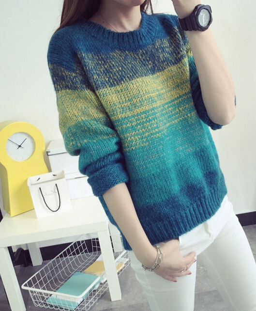 Fashion Winter Gradient Color Long Sleeve Loose Sweater on Luulla