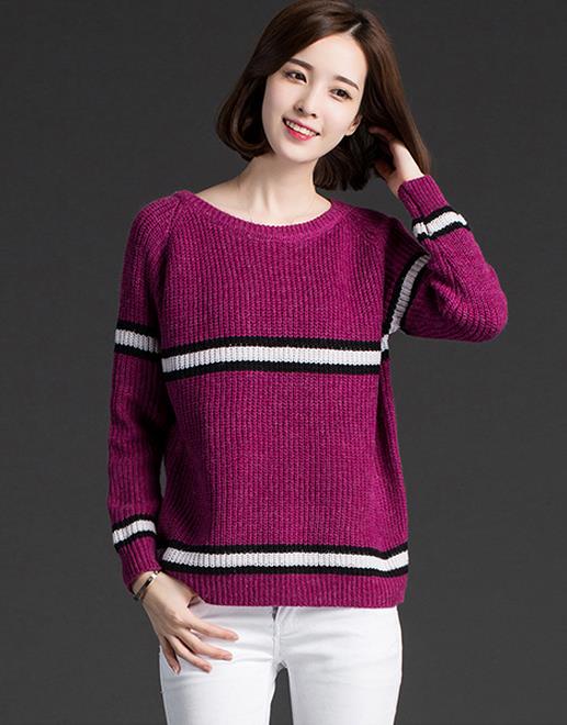 Thin Stripe Long Sleeve Loose Sweater on Luulla