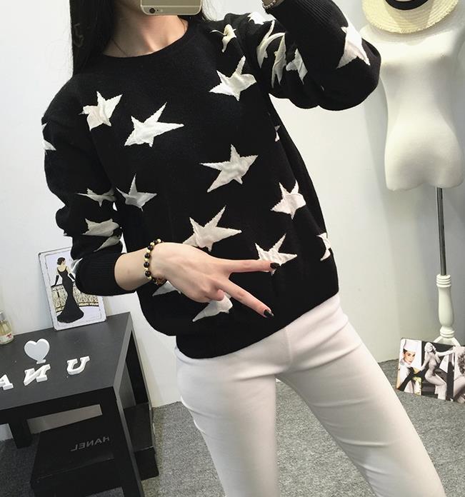 Women Star Pattern Long Sleeve O Neck Pullovers Sweater On Luulla