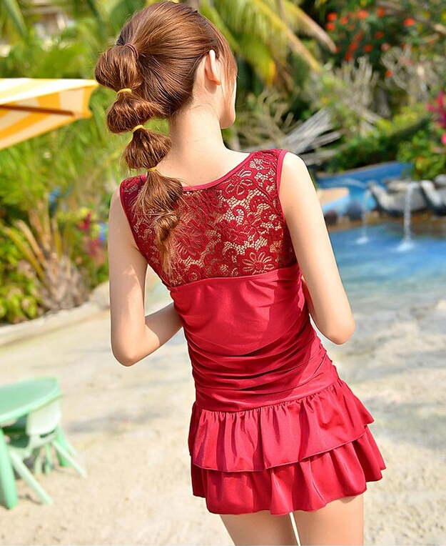 Women One Pieces Lace Swimwear Swimsuit Bathing Suit - Red on Luulla