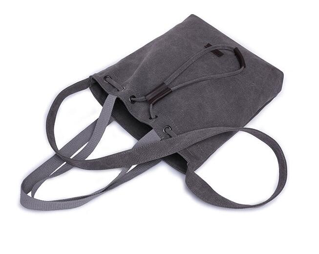 Grey Canvas Drawstring Tote Bag With Shoulder Straps on Luulla